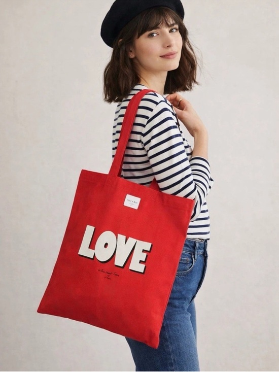 Sezane | Bags | Sezane Love Red Canvas Tote Bag | Poshmark